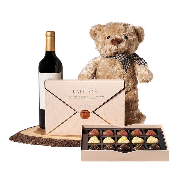 Wine & Teddy Chocolate Gift – New York Blooms – New York Delivery.